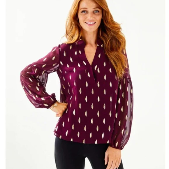 Lilly Pulitzer | Tops | Lilly Pulitzer Shea Silk Metallic Tunic Top In ...